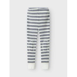 Leggings name it "NMMWANG WOOL NEEDLE LONGJOHN NOOS", Jungen, Gr. 92, N-Gr, weiß (folkstone gray stripes:snow weiß), Strick, Obermaterial: 100% Wolle, gestreift, normal knöchellang, Hosen, aus reiner Merinowolle