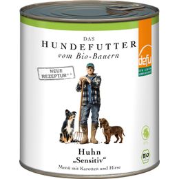 Nassfutter Hund mit Bio Huhn, Karotten & Hirse, sensitiv Defu