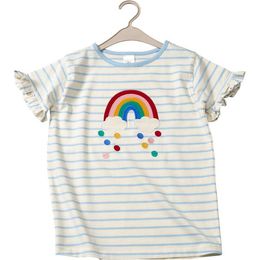 T-Shirt mit Regenbogen-Applikation und Rüschen, blau & weiß, Gr. 140 ALANA