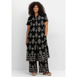 sheego by Joe Browns Damen Longbluse extralang, mit Ornamentdruck, schwarz-gemustert, Größe 58