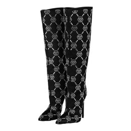Philipp Plein Stiefeletten - Stiefel Monogram Mit Schmucksteinen - Gr. 37 (EU) - in Schwarz - f&uuml;r Damen