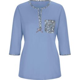 w&auml;schepur w&auml;schepur Damen Schlafanzug mit gemusterten Paspeln, blau-grau-bedruckt, Gr&ouml;&szlig;e 36/38