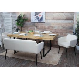 Esszimmer-Set HWC-L13, 4er-Set Stuhl+Sitzbank Esszimmergruppe Sitzgruppe Esszimmergarnitur, Stoff/Textil ~ creme-weiß