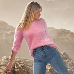 LANDS' END Ajourpullover aus Wimperngarn, Damen,  Pink, Baumwoll-Mischung/Nylon-Mischung, by Lands' End