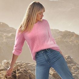 LANDS' END Ajourpullover aus Wimperngarn, Damen,  Pink, Baumwoll-Mischung/Nylon-Mischung, by Lands' End