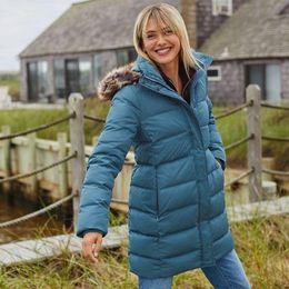 LANDS' END Daunenmantel mit Kapuze, Damen,  Blau, Polyester, by Lands' End