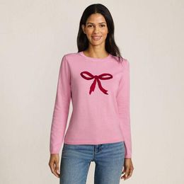 LANDS' END Feinstrick-Weihnachtspullover Schleife, Damen,  Pink, Baumwolle/Polyester/Metall, by Lands' End