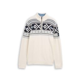 Tom Tailor Herren Fair-Isle Troyer Strickpullover, wei&szlig;, Gemustert, Gr. XXL