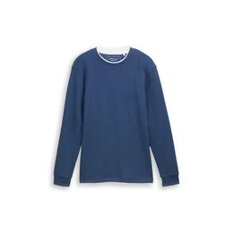 Tom Tailor Denim Herren Langarmshirt im 2-in-1-Look, blau, Uni, Gr. M