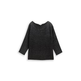 Tom Tailor Damen Loose Fit Strickpullover mit Glitzer-Effekt, schwarz, Uni, Gr. L