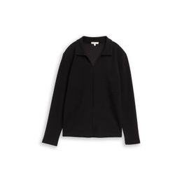 Tom Tailor Damen Langarmshirt mit Polokragen, schwarz, Uni, Gr. XS