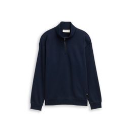 Tom Tailor Denim Herren Troyer Sweatshirt mit Logo-Badge, blau, Uni, Gr. L