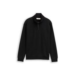 Tom Tailor Denim Herren Troyer Sweatshirt mit Logo-Badge, schwarz, Uni, Gr. M