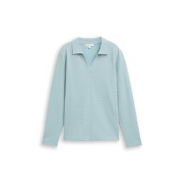 Tom Tailor Damen Langarmshirt mit Polokragen, gr&uuml;n, Uni, Gr. XXL