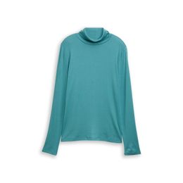Tom Tailor Damen Langarmshirt mit Rollkragen, blau, Uni, Gr. XL