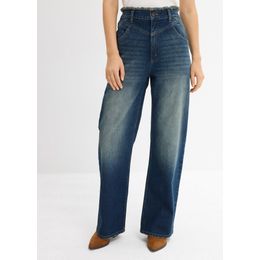 bonprix Loose Straight-Jeans High Waist, blau, Gr.52, Straight-Jeans High Waist, 99% Baumwolle