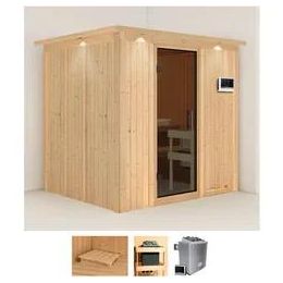 Sauna Karibu "Sodin", beige (naturbelassen), Saunaofen, externe Steuerung, 9 kW, Saunen, Ofen 9 KW externe Strg easy