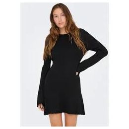 Minikleid Only "ONLMICHELLA LS O-NECK DRESS KNT", Damen, Gr. L, N-Gr, schwarz, Rippstrick, Obermaterial: 50% Viskose, 27% Nylon, 23% Polyester, unifarben, kurz, Rundhals, gewellter Abschluss, Kleider Minikleid, Sommerkleid
