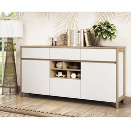 Pharao24.de Sideboard Wohnzimmerkommode mit drei Schubladen in Weiß & Eiche