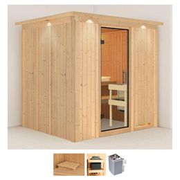 Sauna Karibu "Sodin", beige (naturbelassen), Saunaofen, integrierte Steuerung, 9 kW, Saunen, Ofen 9 kW integr. Strg