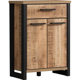 Kommode Home Affaire "Elda", mango, schwarz, B:73cm H:100cm T:39cm, Holzwerkstoff, MDF, Metall, Sideboards, Kommode mit 2 Türen, 1 Schublade mit Vollauszug – (B/T/H) 73/39/100 cm