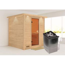 Sauna Karibu "Menja", beige (naturbelassen), Saunaofen, integrierte Steuerung, 9 kW, Saunen, Ofen 9 kW integr. Strg