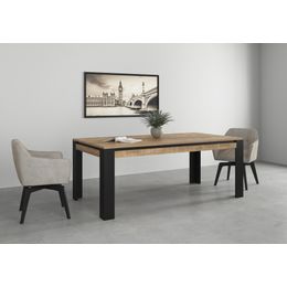 Wohnwand Inosign "Toledo,Set,4-St, stilvolle Mediawand ohne Beleuchtung", samdal oak, B:195cm H:76,5cm T:100cm, Kastenmöbel-Sets, Tisch in Holzoptik mit schwarzen Beinen