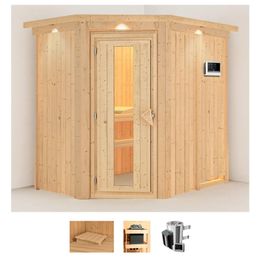 Sauna Karibu "Swantje", beige (naturbelassen), Saunaofen, externe Steuerung, 3,6 kW, Saunen, Ofen 3,6 kW externe Strg.easy
