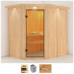 Sauna Karibu "Clara", beige (naturbelassen), Saunaofen, integrierte Steuerung, 9 kW, Saunen, Ofen 9 kW integr. Strg