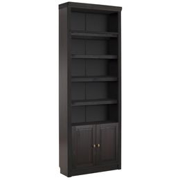 Bücherregal Home Affaire "Soeren", grau (anthrazit), B:80cm H:220cm T:29cm, Massivholz, Regale, aus massiver Kiefer, Höhe 220 cm, mit 2 Holztüren, viel Stauraum