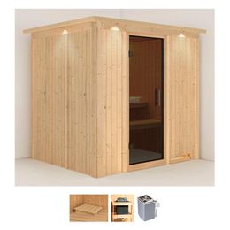 Sauna Karibu "Solida", beige (naturbelassen), Saunaofen, integrierte Steuerung, 9 kW, Saunen, Ofen 9 kW integr. Strg