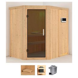 Sauna Karibu "Clara", beige (naturbelassen), Saunaofen, externe Steuerung, 9 kW, Saunen, Ofen 9 KW externe Strg easy