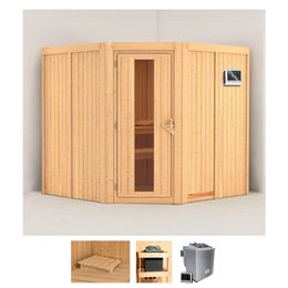 Sauna Karibu "Jarin", beige (naturbelassen), Bio-Kombiofen, externe Steuerung, 9 kW, Saunen, Ofen 9 kW Bio externe Strg easy