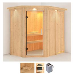 Sauna Karibu "Clara", beige (naturbelassen), Saunaofen, integrierte Steuerung, 9 kW, Saunen, Ofen 9 kW integr. Strg