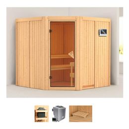 Sauna Karibu "Jarin", beige (naturbelassen), Bio-Kombiofen, externe Steuerung, 9 kW, Saunen, Ofen 9 kW Bio externe Strg easy