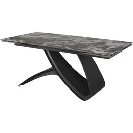 Esstisch Home Affaire "Tangularis", schwarz (schwarz, schwarz, schwarz), B:180cm H:76cm T:90cm, Keramik;Beine Metall, Tische, erweiterbar mit 2 Auszügen auf 260