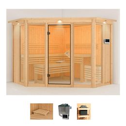 Sauna Karibu "Astrid 2", beige (naturbelassen), Saunaofen, externe Steuerung, 9 kW, Saunen, Ofen 9 KW externe Strg easy