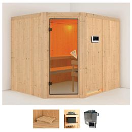 Sauna Karibu "Marit", beige (naturbelassen), Saunaofen, externe Steuerung, 9 kW, Saunen, Ofen 9 KW externe Strg easy