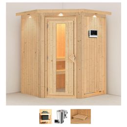 Sauna Karibu "Nanna", beige (naturbelassen), Bio-Kombiofen, externe Steuerung, 3,6 kW, Saunen, Ofen 3,6 kW Bio-Ofen externe Strg. easy