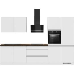 Küche IMPULS KÜCHEN ""Dublin", Ausrichtung wählbar, Schubkästen mit Soft-Close", küche: weiß, korpus: weiß, arbeitsplatte: oregon eiche, nachbildung, B:340cm H:222cm T:60cm, Komplettküchen-Sets, Küchenzeile, vormontiert, wahlweise mit E-Geräten, mit Vollauszug, Breite 340 cm