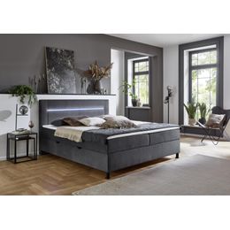Boxbett Inosign "Escalon LED mit Bettkasten, inkl. Topper, LED-Lichtleiste im Kopfteil", grau (anthrazit), B:182cm L:209cm, Stoffbezug Breeze samt (100% Polyester), Komplettbetten, erhältlich in den Breiten 120x200cm und 180x200cm