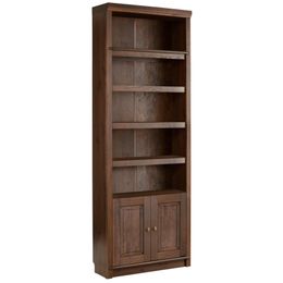 Bücherregal Home Affaire "Soeren", braun (dunkelbraun), B:80cm H:220cm T:29cm, Regale, aus massiver Kiefer, Höhe 220 cm, mit 2 Holztüren, viel Stauraum, Topseller