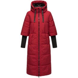 Steppmantel Navahoo "Ciao Miau XIV", Damen, Gr. L (40), rot (dunkelrot), Oberstoff: 100% Polyester, Futter: 100% Polyester, Wattierung: 100% Polyester, Ärmelfutter: 100% Polyester, oversize ca. Mitte Wade, eng Rippstrickbündchen krempelbar, Mäntel, Langer Wintermantel mit Rippstrickärmel