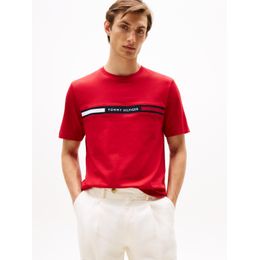 T-Shirt Tommy Hilfiger "HILFIGER CHEST INSERT TEE", Herren, Gr. XL, rot (medium rot), Single Jersey, Obermaterial: 100% Baumwolle, Rundhals, Shirts
