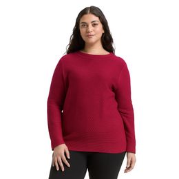 Strickpullover Tom Tailor PLUS, Damen, Gr. 48, rumba rot, Strick, Obermaterial: 100% Baumwolle, unifarben, normal hüftbedeckend, Rundhals, breiter Bund, Pullover, mit Struktur-Muster