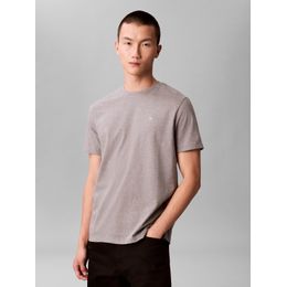 T-Shirt Calvin Klein Jeans "CLASSIC MONOGRAM", Herren, Gr. L, med grau htr, Single Jersey, Obermaterial: 100% Baumwolle, meliert, regular fit normal, Rundhals, eingesetzt abgesteppte Kante, Shirts, regular fit, Rundhalsausschnitt