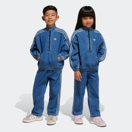 Trainingsanzug adidas originals "DENIM SET", Jungen, Gr. 122, blau (medium blau denim), Obermaterial: 100% Baumwolle, Sportanzüge