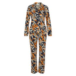 s.Oliver Pyjama Damen Gr&ouml;&szlig;e XS/S beige / dunkelblau / orange Winterkleid