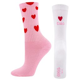 Ewers Socken Herzen/Ciao Amore Doppelpack Damen Gr&ouml;&szlig;e 39/41 pink