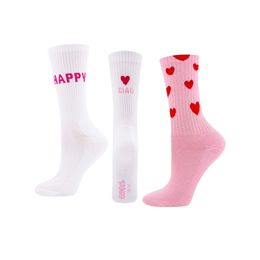 Ewers Socken Be Happy/Ciao Amore/Herzen 3er Pack Damen Gr&ouml;&szlig;e 39/41 pink